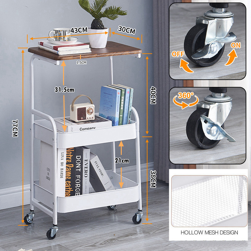 Corner Table Wooden Movable Trolley Coffee Tea Table Side Table Storage ...