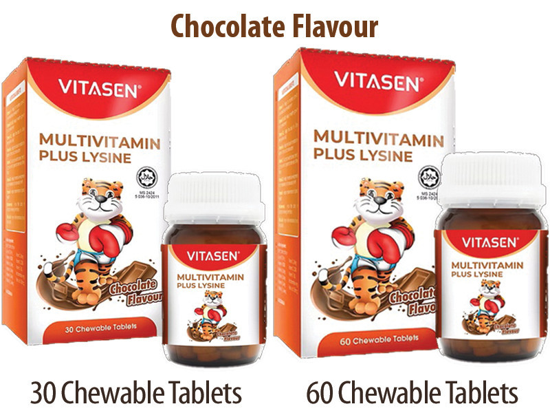VITASEN Daily Multivitamin Plus Lysine Chewable Tablets (Orange 30's ...