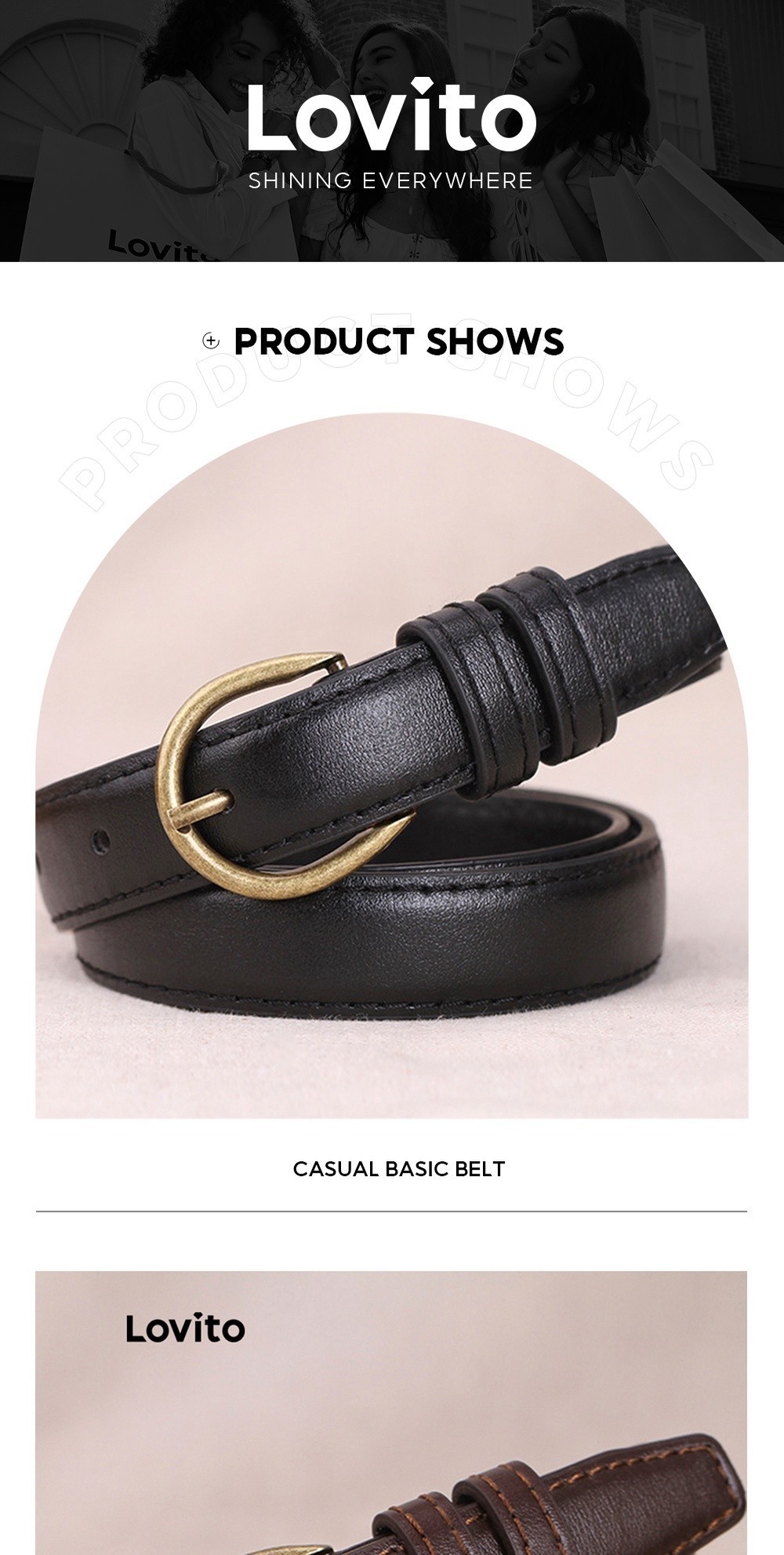 Lovito Casual Belt Plain Basic Porous Belt for Women L38ED011 Lovito ...