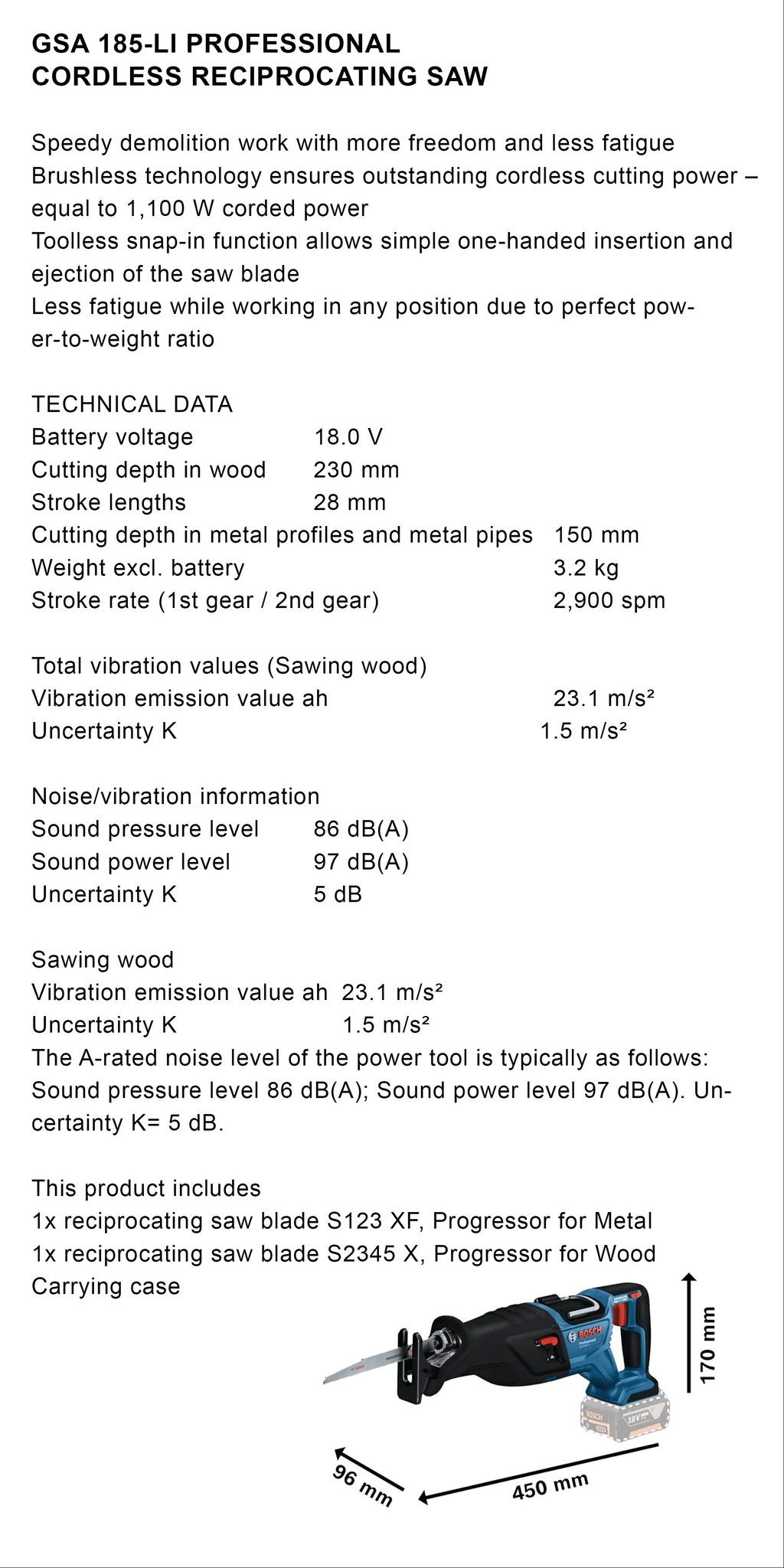 BOSCH GSA185-LI / GSA185LI 18v CORDLESS RECIPROCATING SAW - SOLO ...