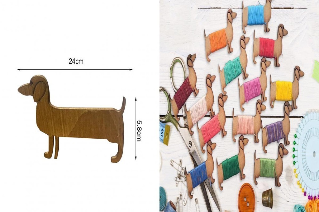 [stylishlife] Wool Yarn Organizer Wooden Thread Spool Organizer Dachshund Shape Embroidery ...