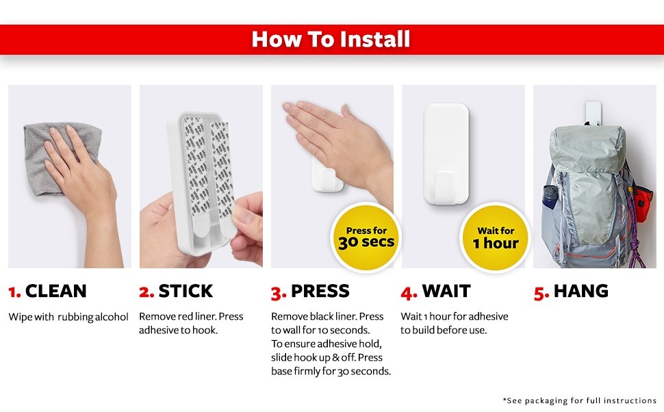 3M™ Command™ Utility Hooks, 17010, Holds Up to 4.5kg, 1 hook + 4 strips, X-Large, For hanging ...