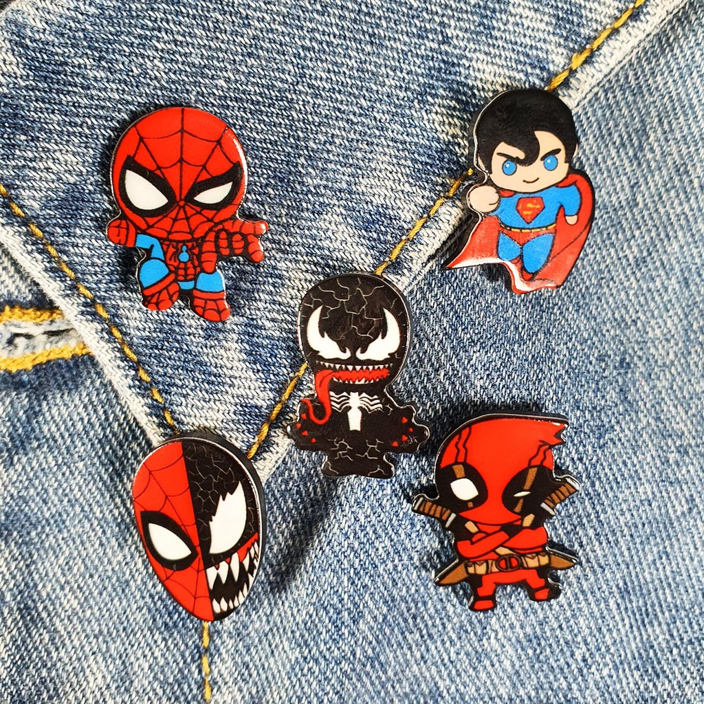 1pc Pin Spider-man Super-man Deadpool Venom Design Enamel Brooch Lapel ...