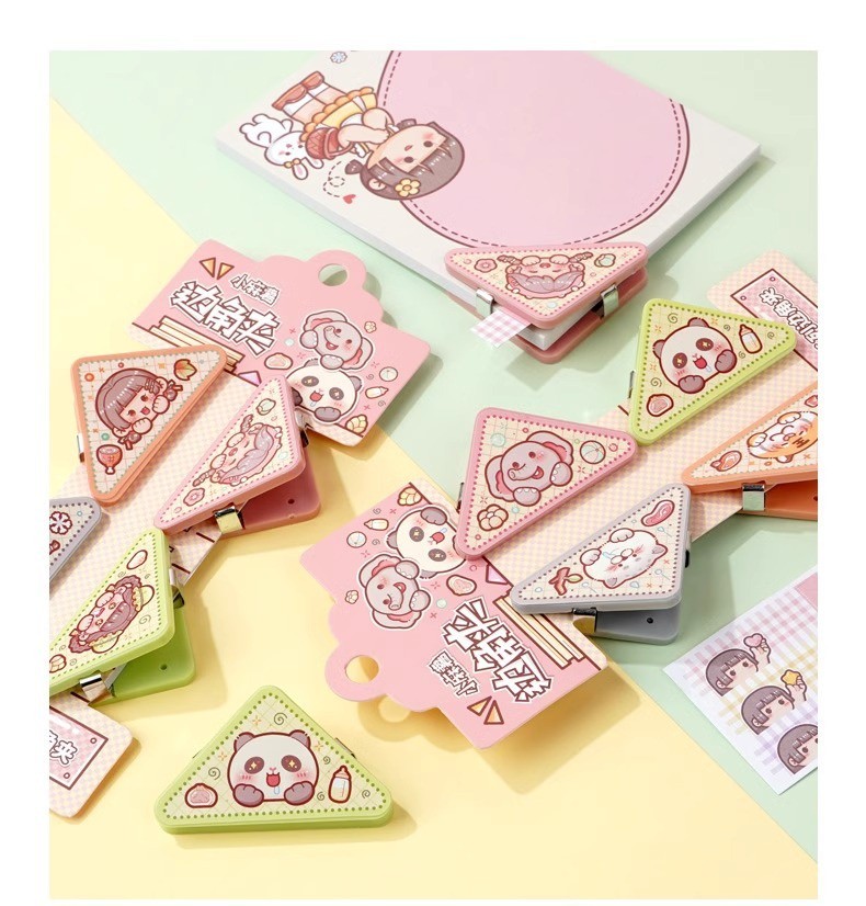 [xinyun] 小麻薯三角夹 动物系列 边角夹 试卷夹 三角 文件夹 学生 收纳 整理夹 Small Mochi Triangle Clip Animal Series Corner ...