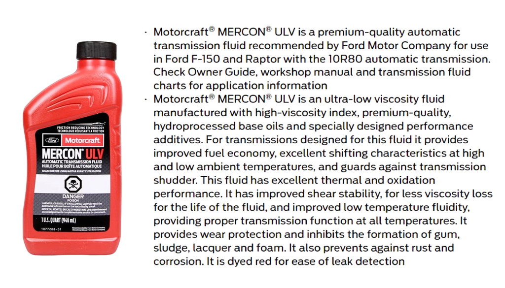 (100% Genuine) FORD Motorcraft | Mercon ULV ATF Auto Transmission Fluid ...
