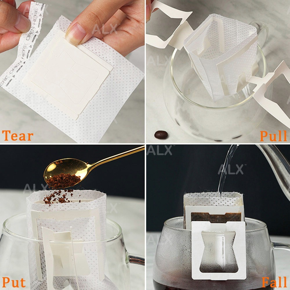 ALX Ground Coffee Filter Drip Bag Portable Hanging Ear Travel Paper ...