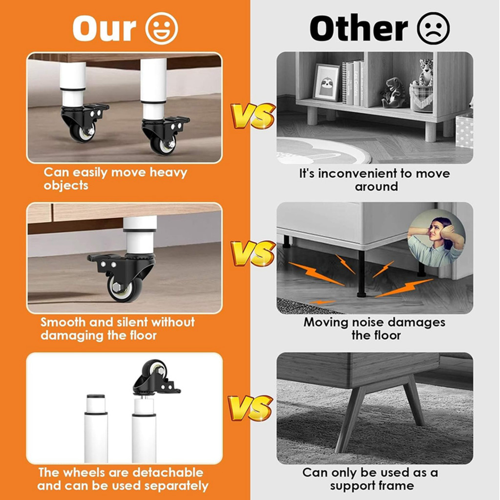 Movable Adjustable Metal Table Leg with 360° Wheel Kaki Meja Bed Leg ...