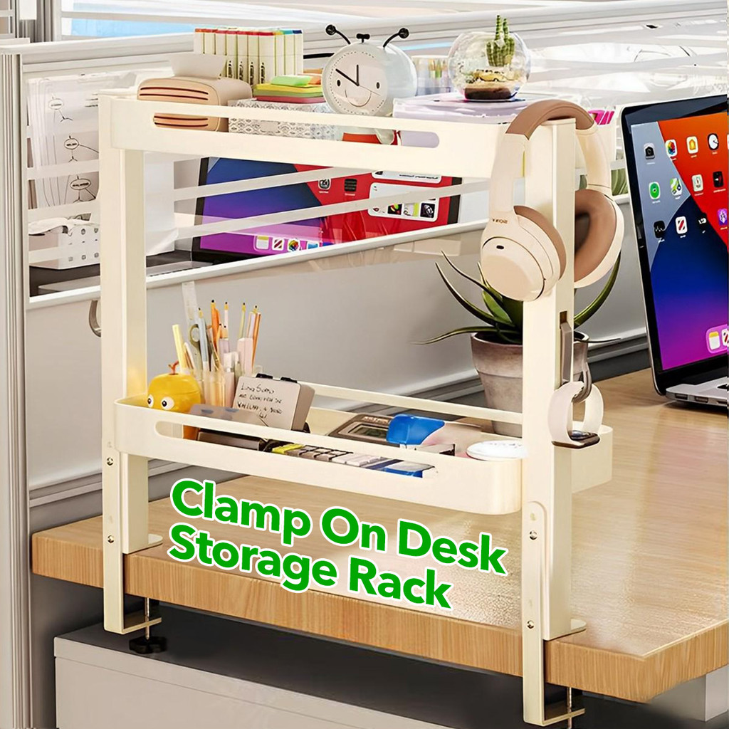 2 Layer Desktop Storage Rack Clamp-On Organizer Shelf Office Table ...