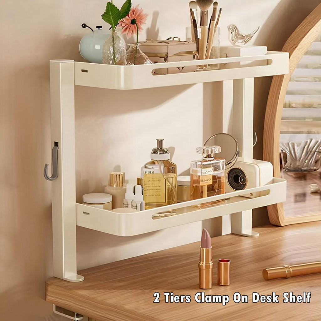 2 Layer Desktop Storage Rack Clamp-On Organizer Shelf Office Table ...