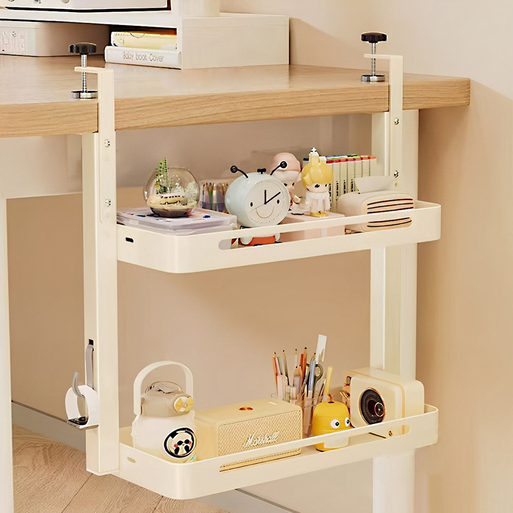2 Layer Desktop Storage Rack Clamp-On Organizer Shelf Office Table ...