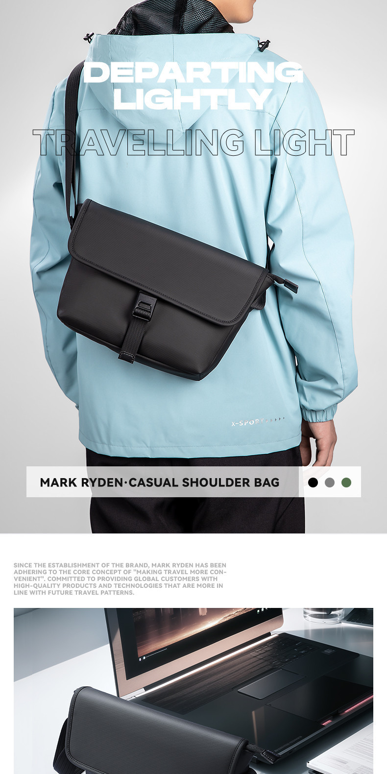 Mark Ryden Men's Messenger Bag Splash Proof Messenger Bag Black Sling ...
