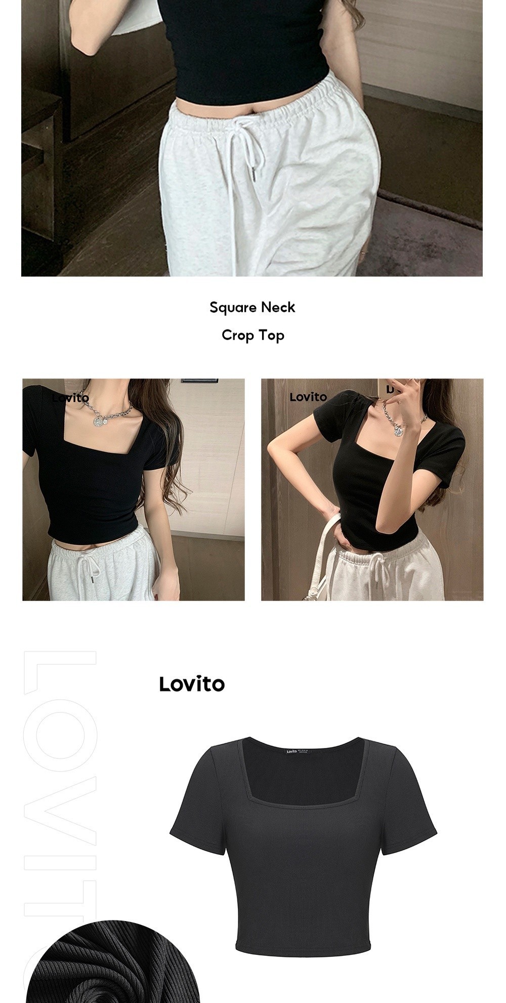 Lovito Casual TShirt Plain Basic Square Neck TShirt for Women LNE11006 ...