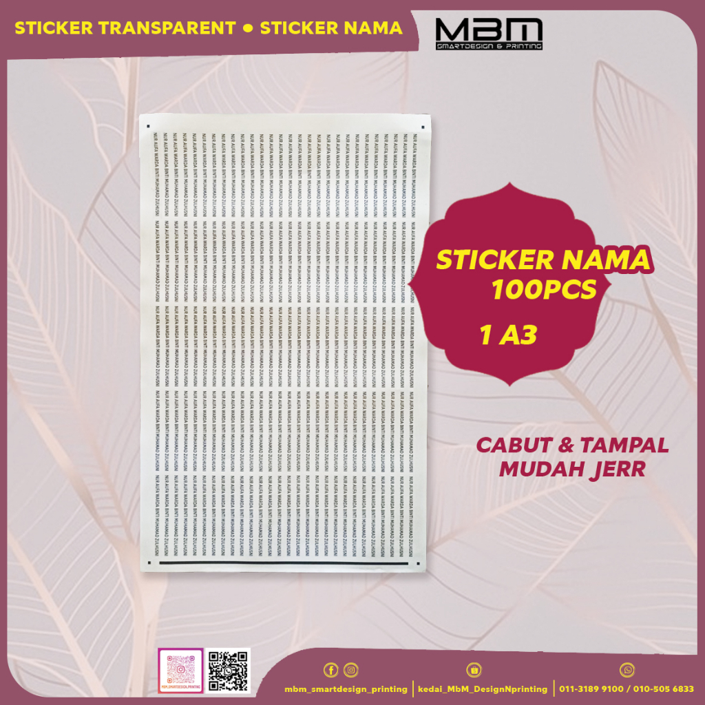 MBM ~ PROMOSI 100 Pcs Sticker Nama 100PCS 1 A3. Sticker Nama Tampal ...