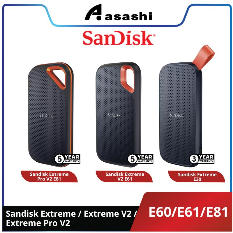 Sandisk Extreme / ExtremeV2 / Extreme Pro V2 E30 / E61 / E81 250GB/500GB/1TB/2TB Portable SSD ...