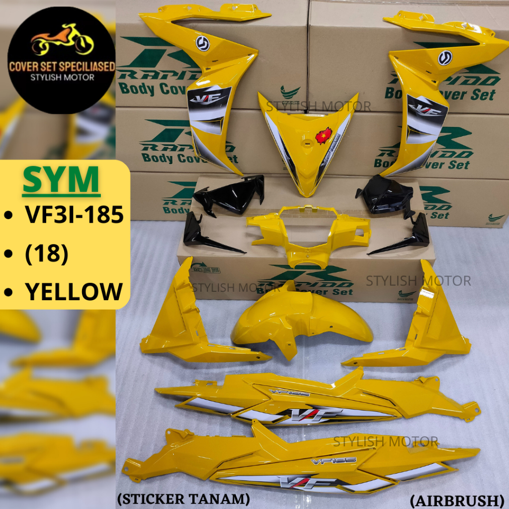 (STICKER TANAM/AIRBRUSH) RAPIDO COVER SET SYM VF3 ABS LE V1 V2 V3 VF3I ...