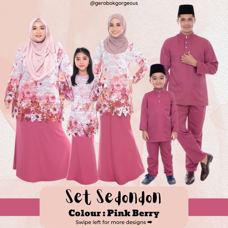 Baju Raya Sedondon Tema Warna Pink Berry (Merah Jambu) Set Family Ayah ...