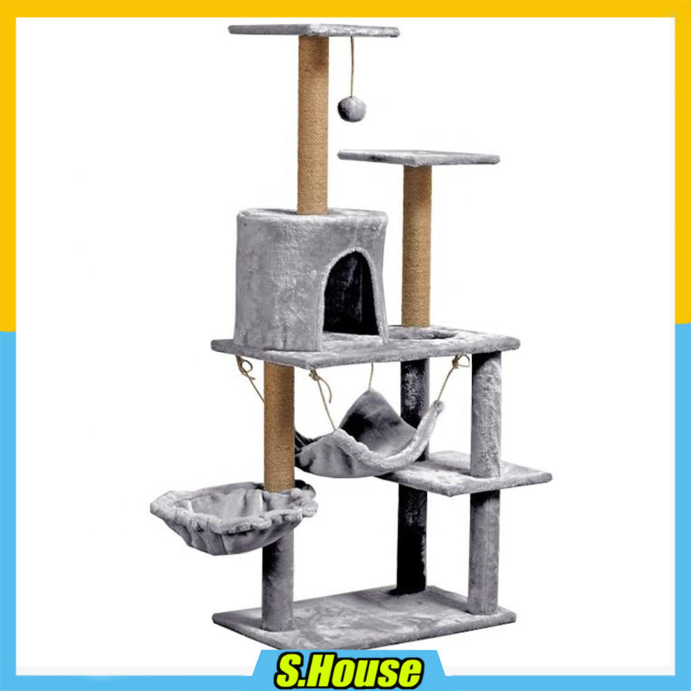 Cat Bed Tree Wall Play House Hammock Climb Scratch Board Pole Wood ...
