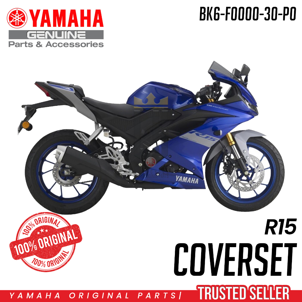 ORIGINAL HONG LEONG YAMAHA COVER SET BLUE SILVER R15 V3 R15 V3 COVERSET ...