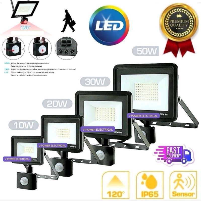 10W 20W 30W 50W PIR MOTION SENSOR LED FLOOD LIGHT IP66 WATERPROOF SPOTLIGHT/ OUTDOOR FLOODLIGHT ...