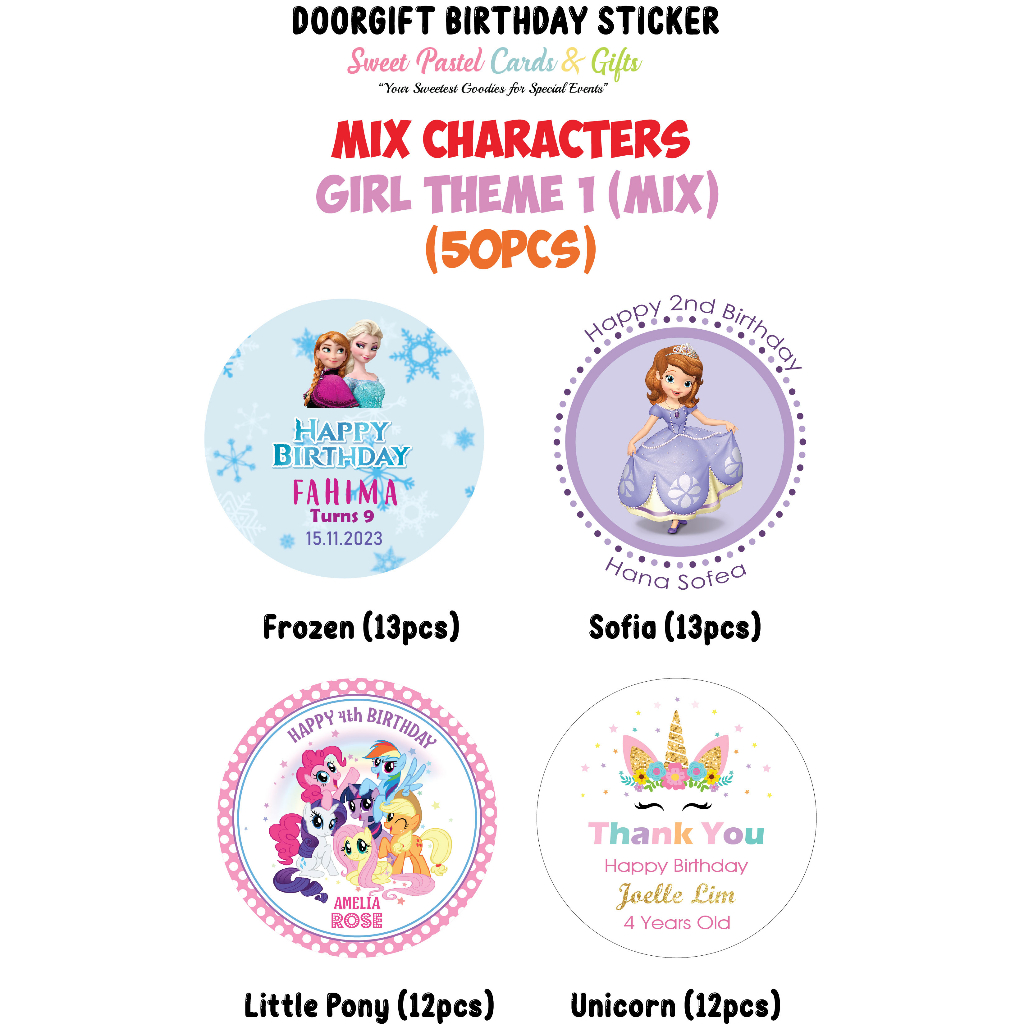 [MIX DESIGN] TQ Sticker Birthday Doorgift Mix Cartoon Kartun Characters ...