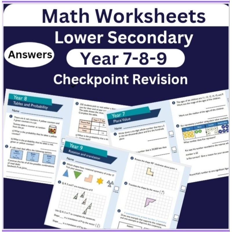 SC.49🌟Maths revision worksheets+Answers🌟Year 7-8-9 | Shopee Malaysia