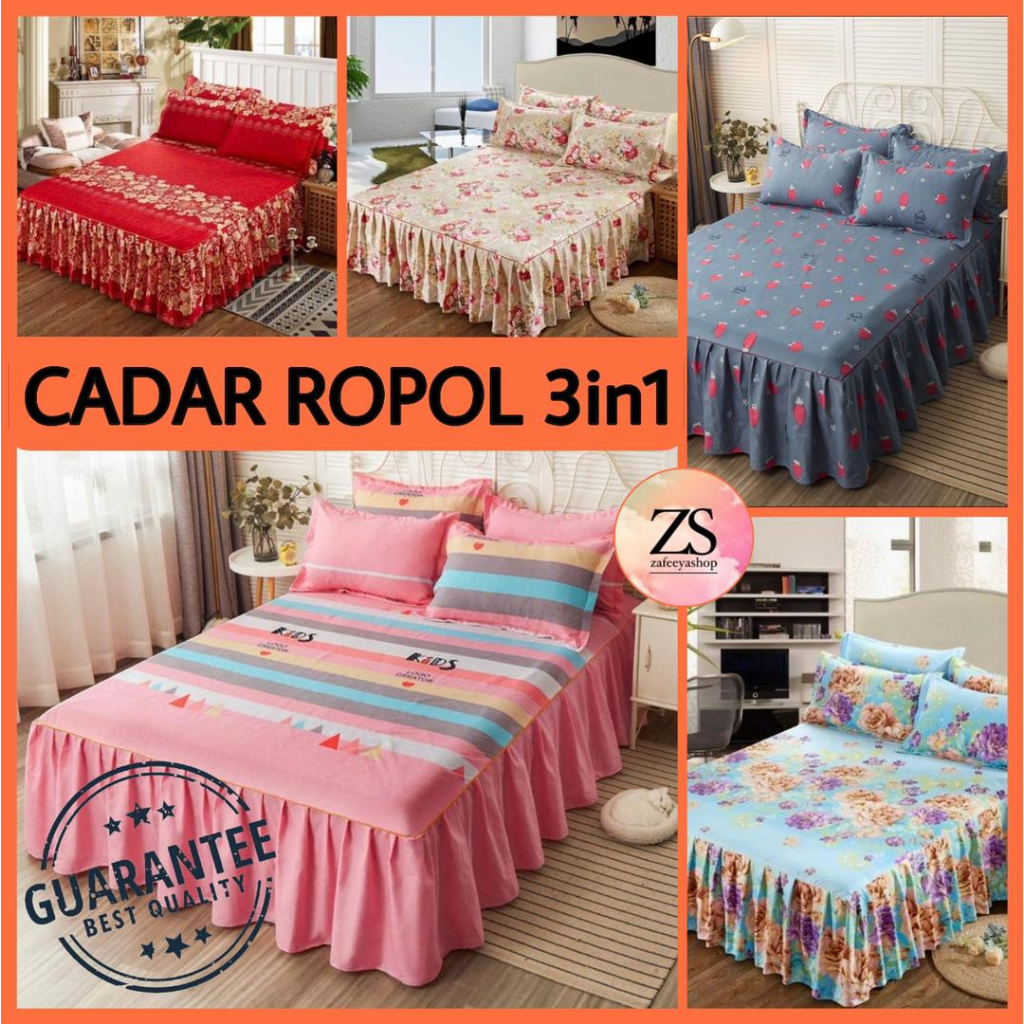 NEW! Set Cadar Ropol 3 in 1 King Queen Single Set Cadar Bedsheet Ropol ...