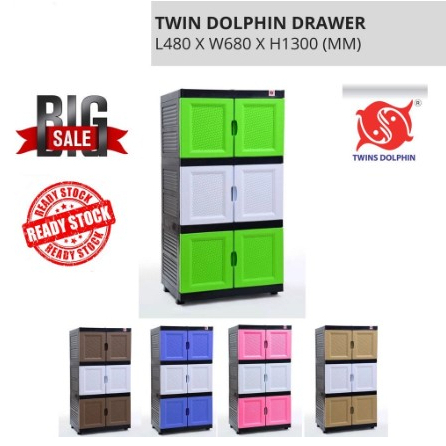 Twin Dolphin & Eagle Kabinet 3 Tier Plastic Drawer Cabinet Storage ...