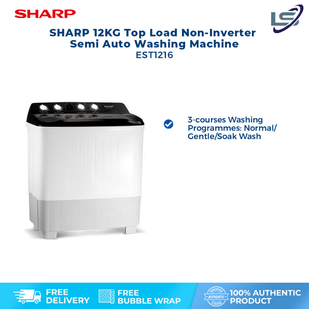 SHARP 12KG Top Load Semi Auto Washing Machine EST1216 | 3-courses ...