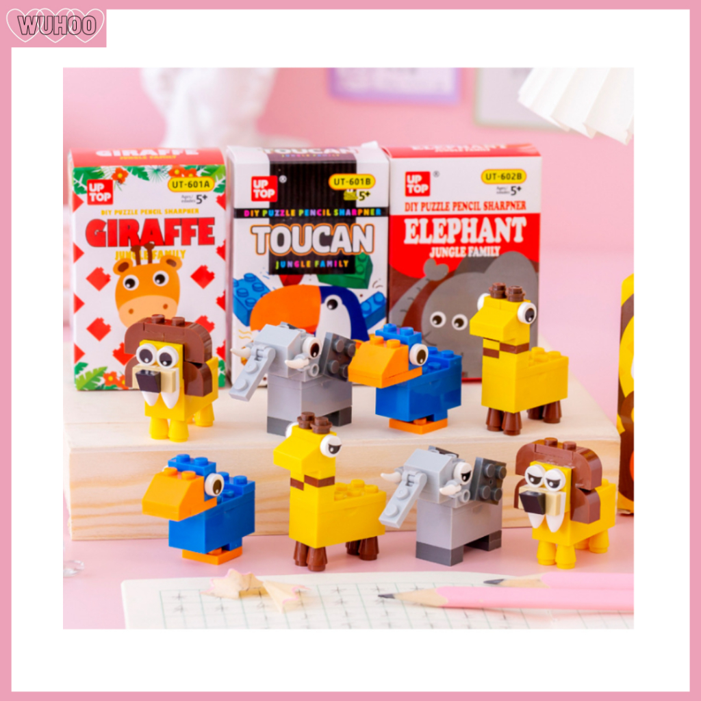 Lego Sharpener Kids DIY Puzzle Pencil Sharpener Lion Toucan Giraffe ...