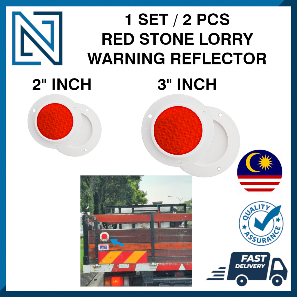 2x Round Reflector 2 Inch / 3 Inch Reflective Red Stone Lorry Truck ...