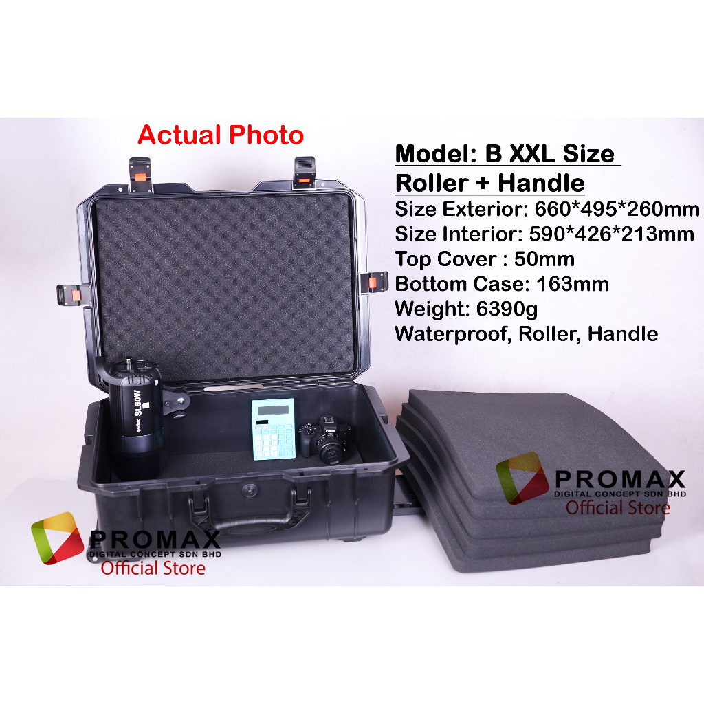 PROMAX Pull Rod Hardcase Roller PP Carry Case with Foam Waterproof Dustproof Crushproof ...