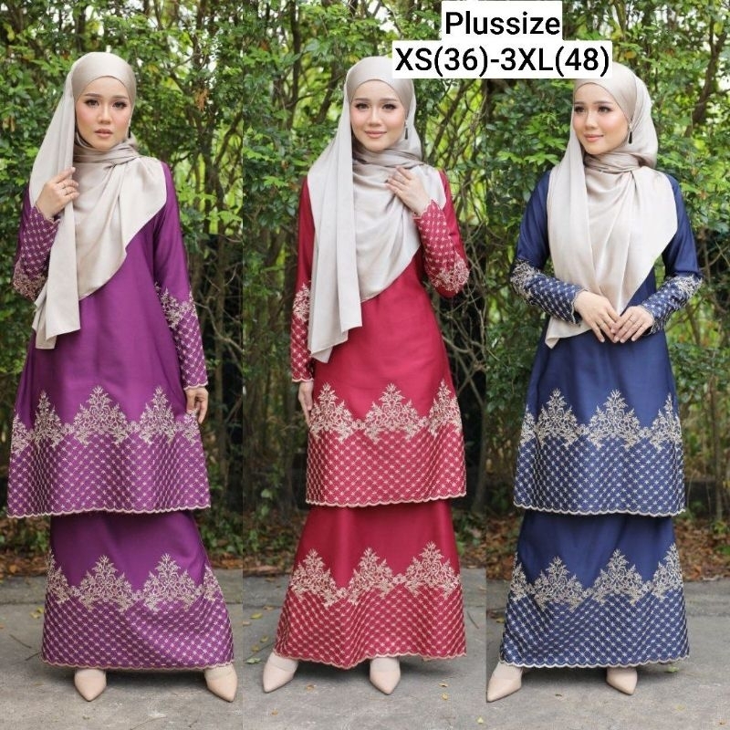 Baju Kurung Sulam murah baju kurung sulam plussize | Shopee Malaysia