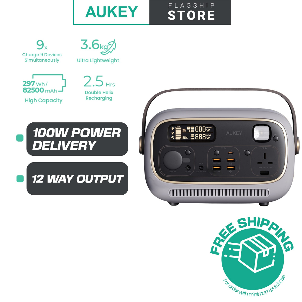 Aukey PS-RE03 PowerStudio 300 297Wh 82500mAh Portable Power Station 100W Power Delivery with ...