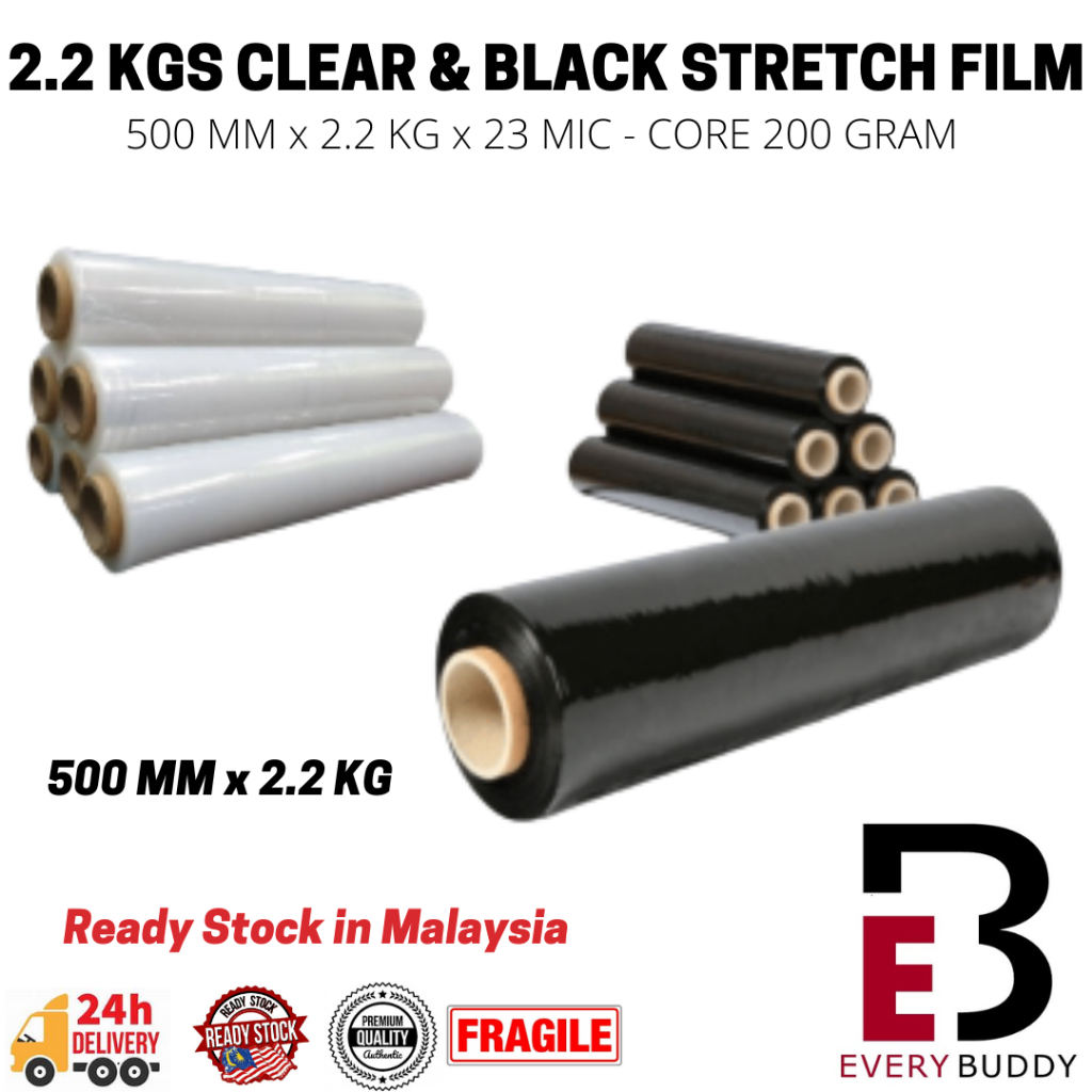 Stretch Film 500mm x 2.2kg x Core 0.2kg x 23micron Black White Wrapping ...