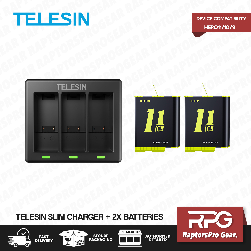 TELESIN 3-Slot Slim Charger with 2X Batteries for GoPro HERO 12/11/10/9 Black | Shopee Malaysia