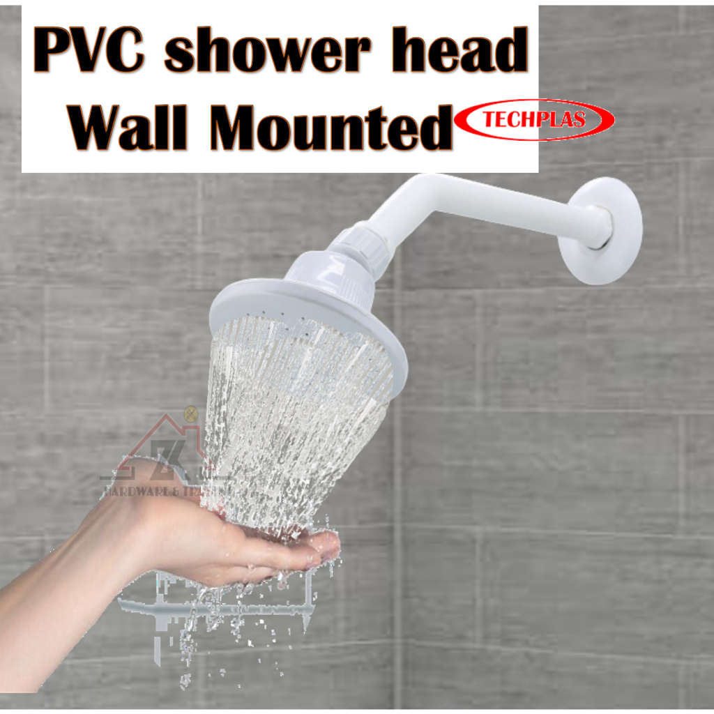 TECHPLAS 4" Quick Fix Wall Mounted Shower Head Arm PVC Rain Water ...