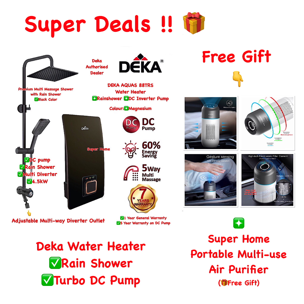 Deka Water Heater AQUAS 88TRS with Rain Shower Turbo DC Inverter ...
