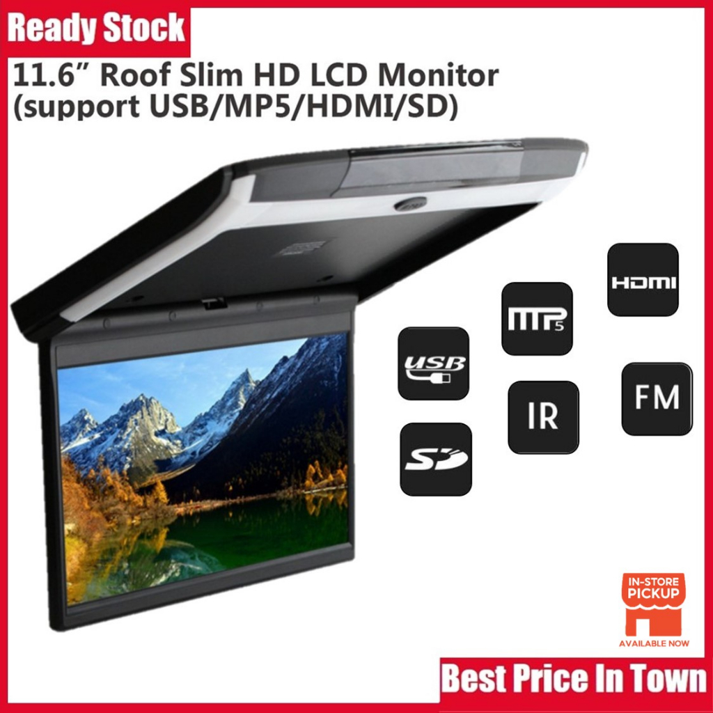 Car Roof Monitor 11.6" Super Slim Full HD Flip down Roof Monitor with ...
