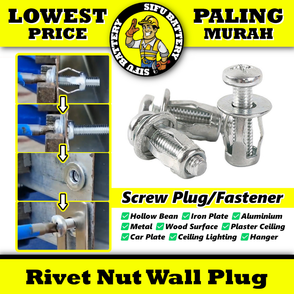 BOCSH Rivet Nut Wall Plug Fixing Expansion Screw Anchor Bolt For Hollow ...