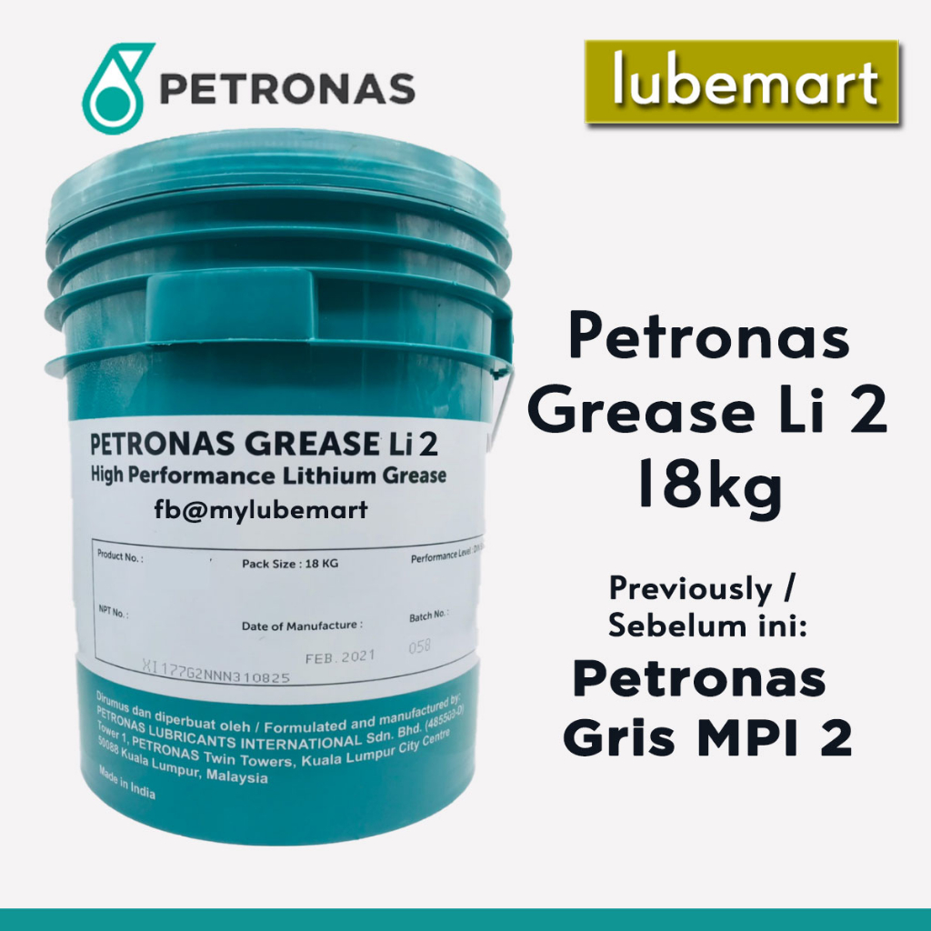 Petronas Grease Li 2 (18kg) non-EP Lithium grease - Previously Petronas Gris MPI 2 | Shopee Malaysia