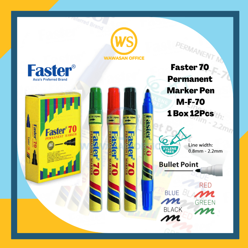 Faster 70 Permanent Marker Pen 1 Box / Marker Pen (Red/Black/Blue/Green ...