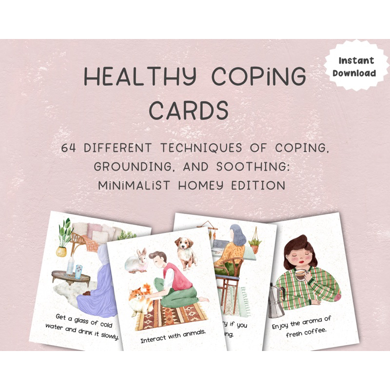 Digital Healthy Coping Cards: Minimalist Homey Edition (Therapy ...