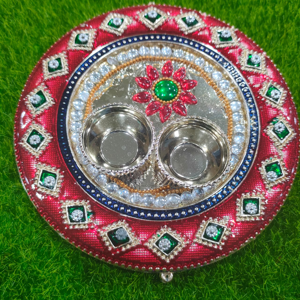 The Elitestore Small Decorated Premium Plastic Plate with Haldi Kumkum ...