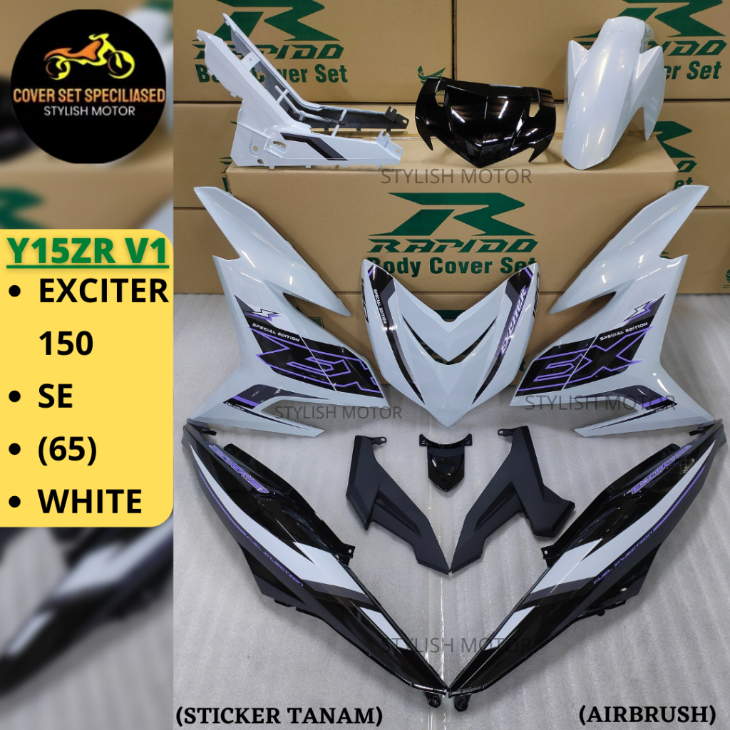 (STICKER TANAM/AIRBRUSH) RAPIDO COVER SET YAMAHA Y15 Y15ZR V1/V2 EXCITER 150 SE (65) WHITE ...