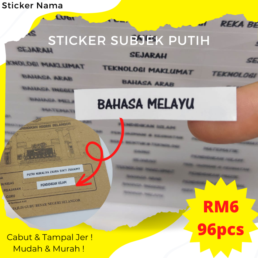 2set 192pcs Sticker Label Subjek Sekolah Kebangsaan Label Matapelajaran Sekolah Rendah 