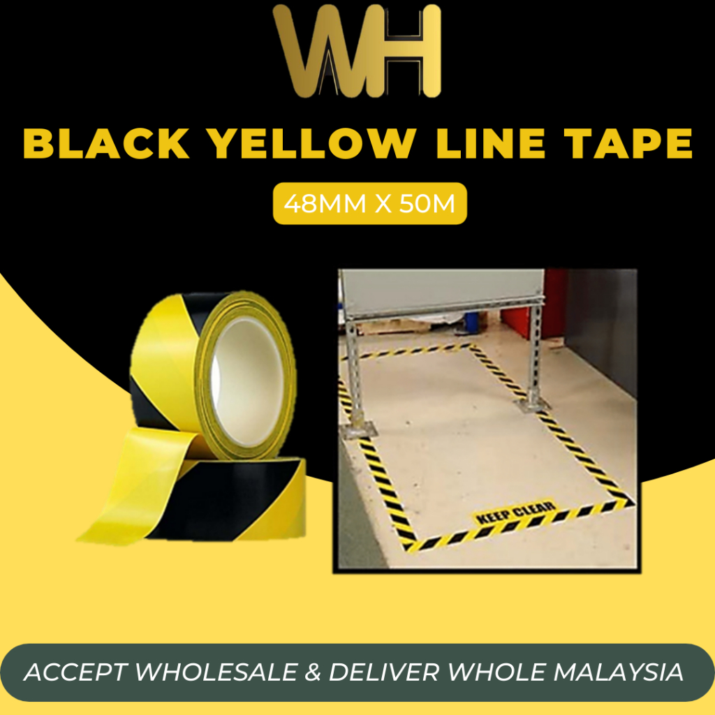 48MM BLACK YELLOW LINE TAPE / FLOOR MARKING TAPE | Shopee Malaysia