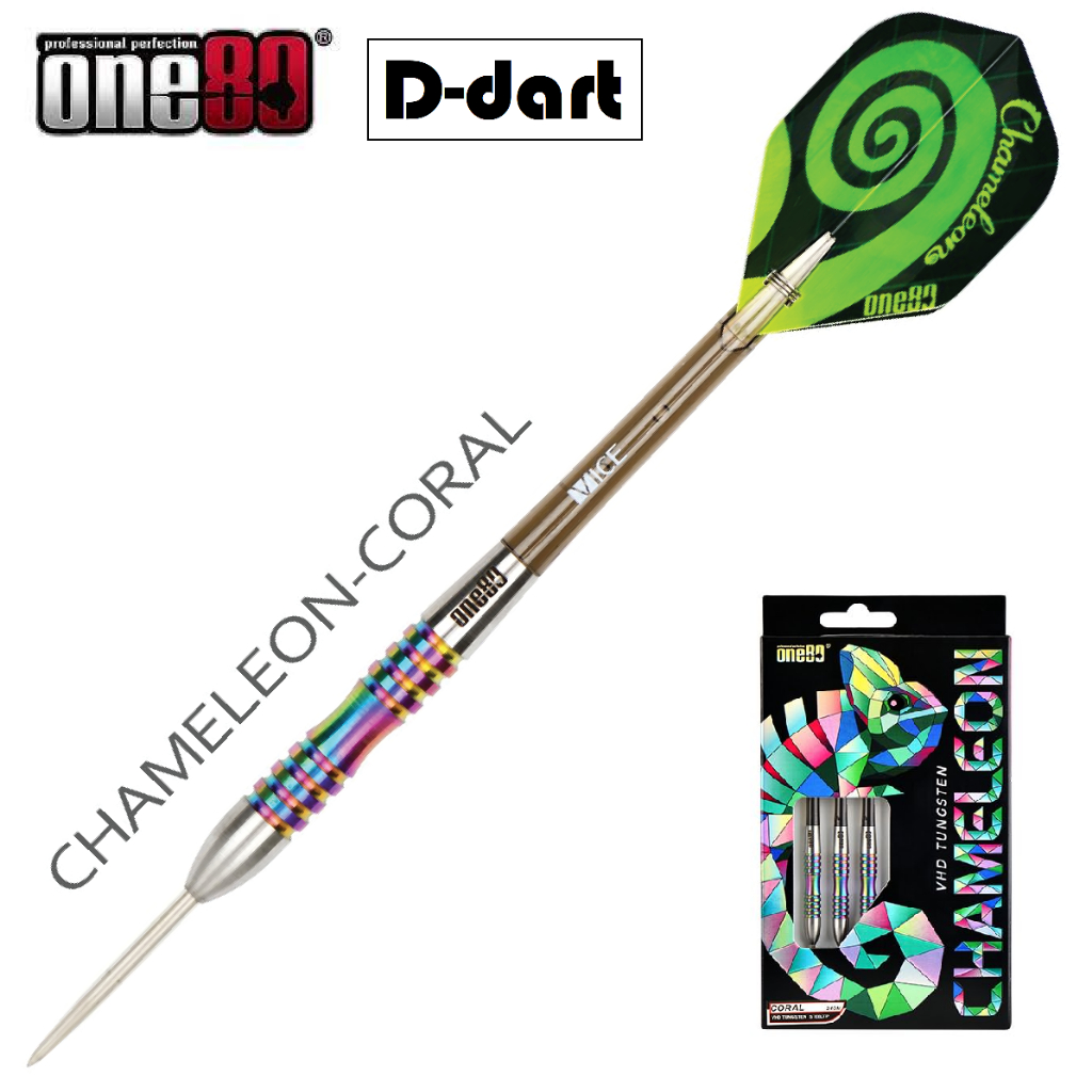 ONE80 STEEL TIP DART - 24G CORAL CHAMELEON VHD 90% TUNGSTEN STEEL DARTS ...