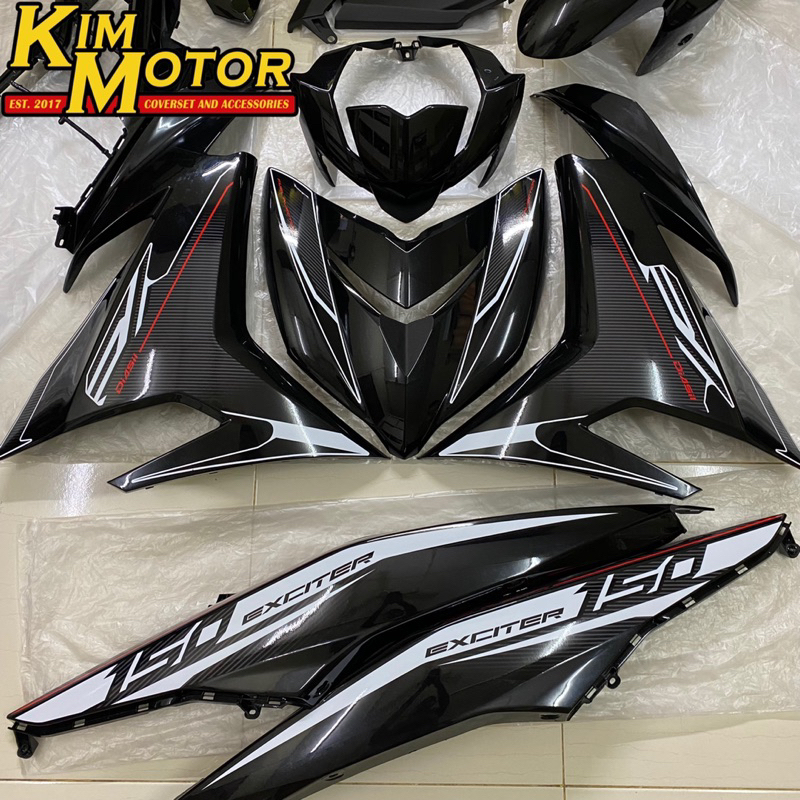 COVERSET Y15 V1 V2 ORIGINAL VELOZI EX EXCITER 150 METALLIC BLACK FREE TAMPAL STRIPE STICKER ...