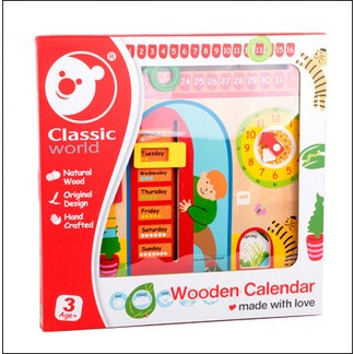 Classic World Wooden Calendar Puzzle Multifunctional Teaching Clock ...