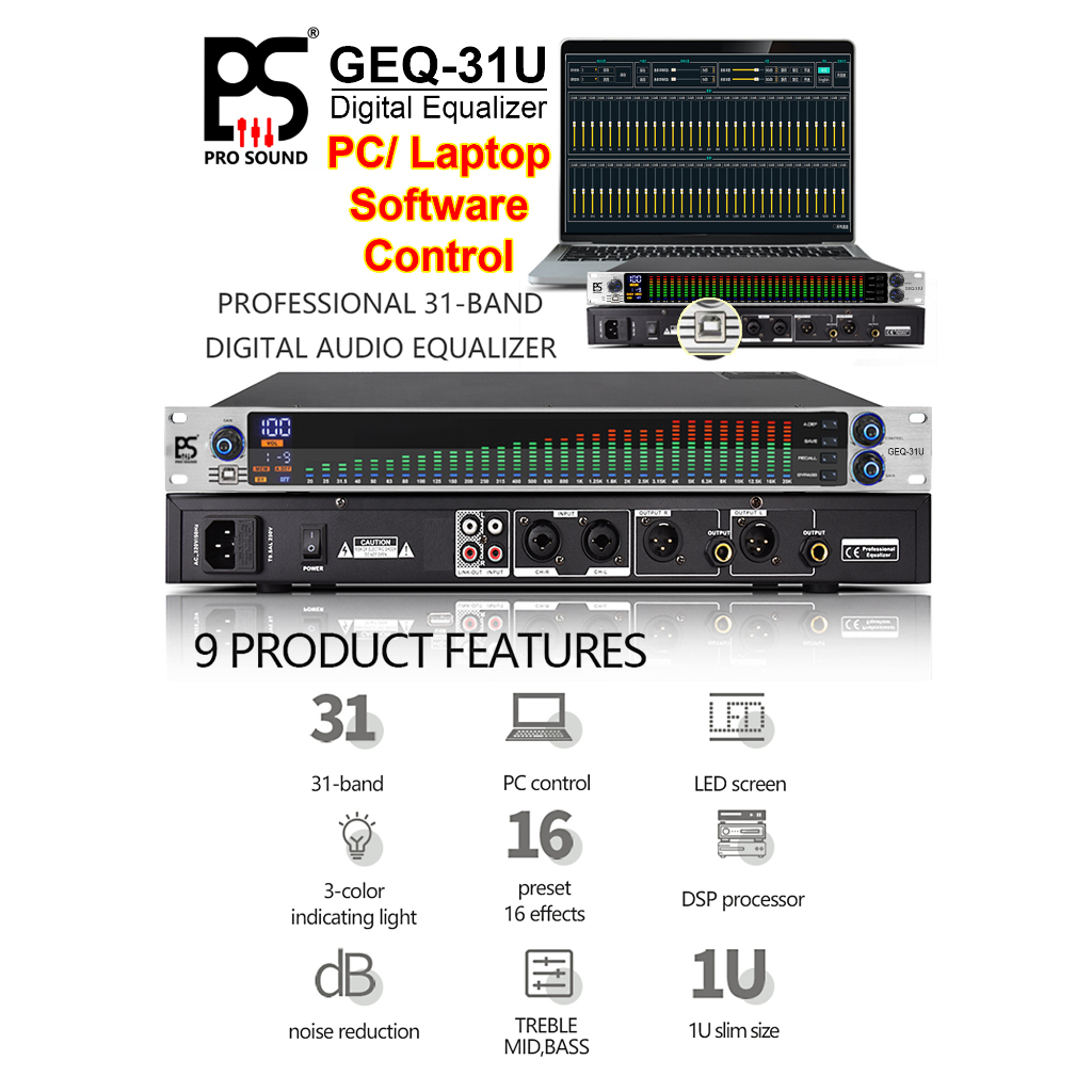 PS PRO SOUND GEQ-31U Stereo 31band Professional Audio Digital Graphic ...